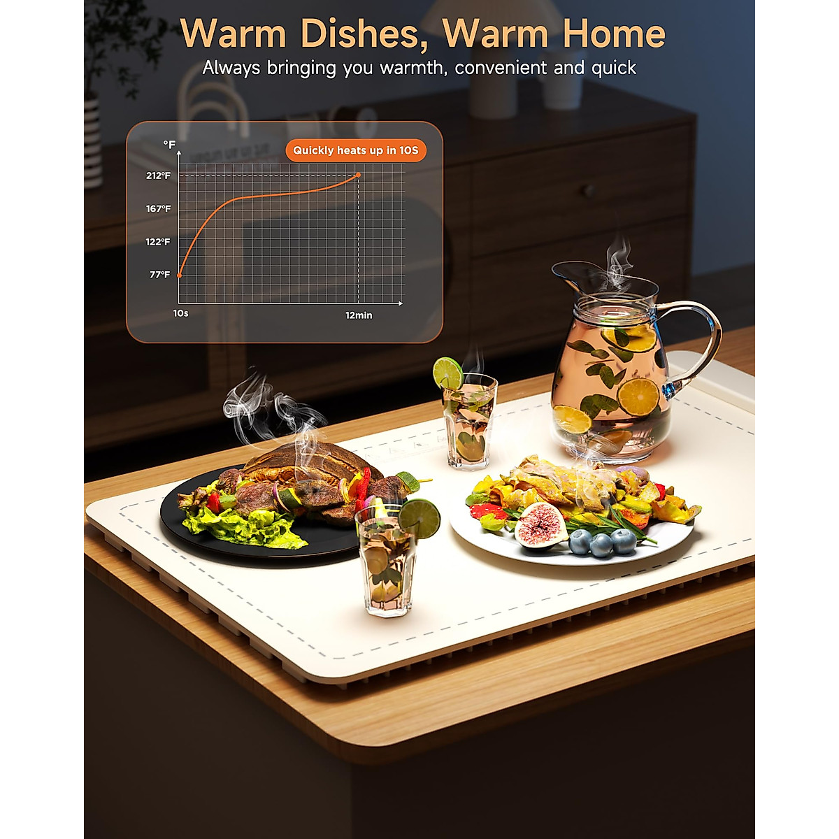 Warming Mat for Food, Home Essentials Food Warmer,6 Temperature and Timer Settings,Fast Heating, and Even Heat Distribution,Electric Warming Tray for Buffets, Parties, and Everyday Use