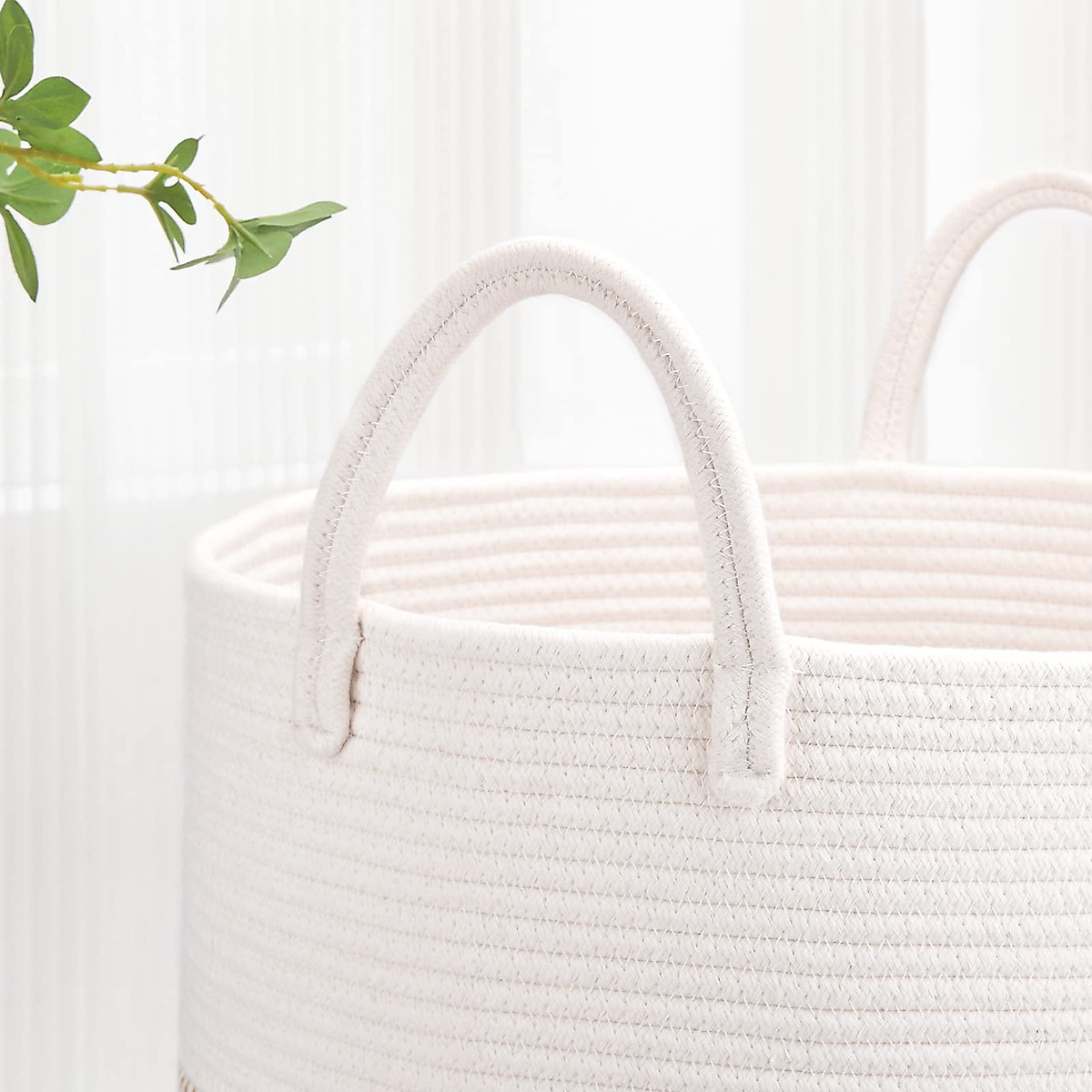 BOSROTY Large Laundry Hamper Basket for Girls Boys Kids 65L, Nursery Hamper, Tall Blanket Basket, Clothes Basket Laundry, Woven Basket, Cotton Rope Basket, Toy Basket, 16”x 20”, White & Gray