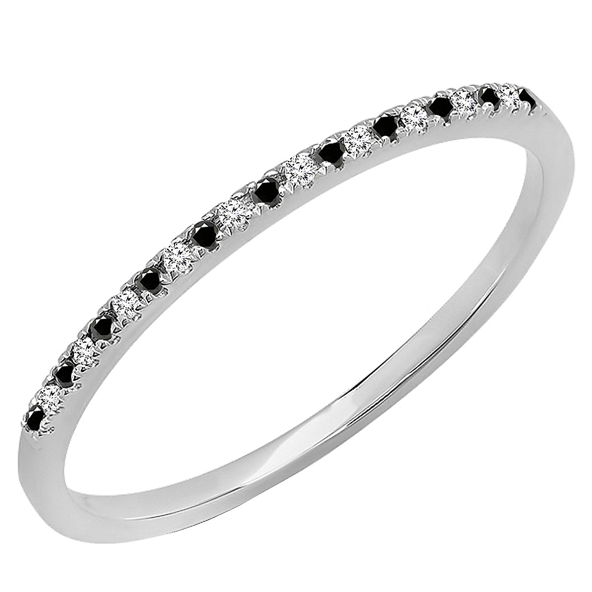 Dazzlingrock Collection 0.09 Carat (ctw) Round Black & White Alternate Diamond Dainty Stackable Wedding Band for Women in 10K White Gold, Size 7