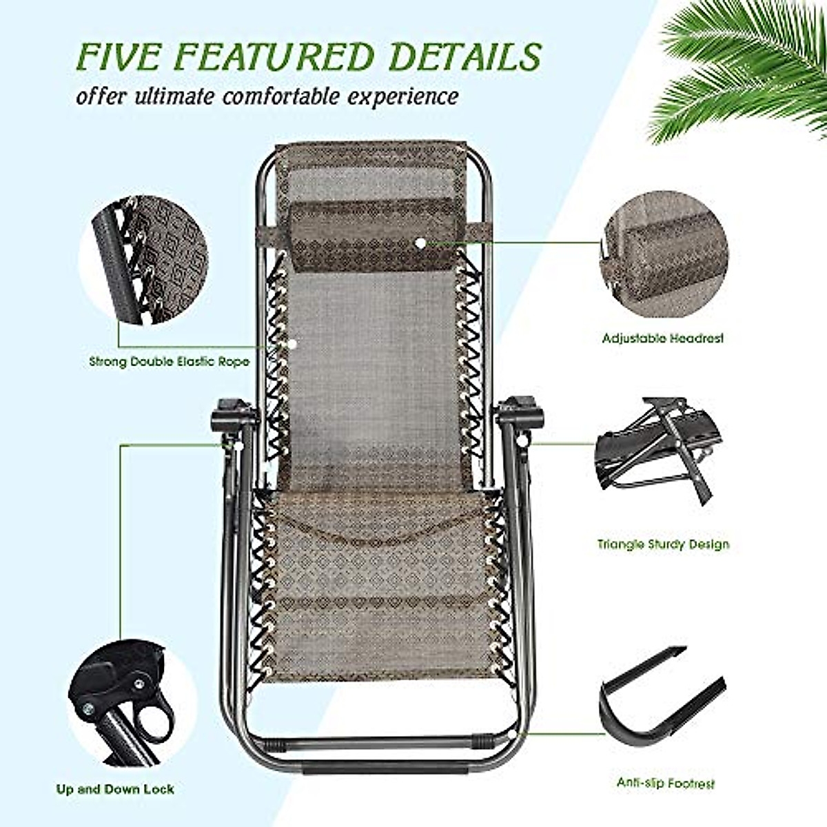 Livebest Set of 2 Adjustable Zero Gravity Chair Patio Lounge Chairs Folding Recliner Outdoor Pool Yard Beach