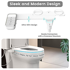 Aresmata Bidet Attachment for Toilet Ultra-Slim Bidets for Existing Toilets, Non-Electric Bidet Toilet Seat Self-Cleaning Retractable Nozzles Badays for Toilets, Quick & Easy Installation Bedets