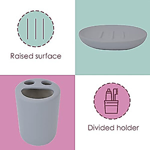 4-Piece Ceramic Bathroom Set (Grey) Contemporary Design Bathroom Accessory Sets with Rubberized Coating Bath Accessories for Bathroom