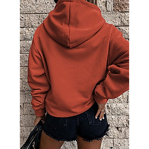 SHEWIN Womens Sweatshirts Casual Long Sleeve Fleece Hooded Pullover Sweatshirt Lightweight Cute Fall Tops Outfits Loose Hoodies for Women,US 12-14(L),Orange