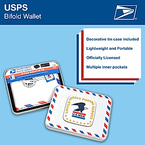 USPS U.S Mail Eagle Logo Bifold Wallet, Slim Wallet in Decorative Tin Case, Multi