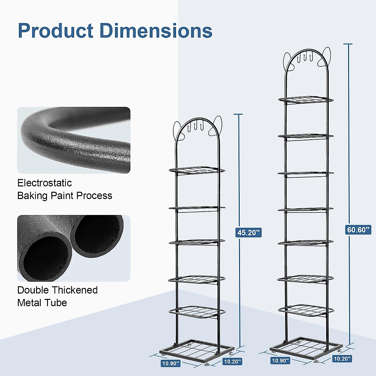 DOADW Vertical Shoe Rack 8 Tier, Narrow Shoe Rack for Closet Entryway, Sturdy Metal Skinny Shoe Rack with Hooks, Slim Shoe Rack for Small Spaces, Space Saving Corner Shoe Storage Organizer, Black