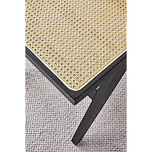 Way2Furn Rattan Chair Set of 2, Mid Century Modern Chair for Kitchen, Cane Dining Chair with Cane Back & Wood Base, Dining Room, Study Room, Living Room, Yard, B&B, Teahouse, Hotel, (Black)