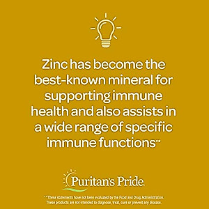 Puritan's Pride Zinc 25 Mg to Support Immune System Health Tablets, White, 100 Count