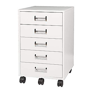 TOPSKY 5 Drawer Mobile Cabinet Fully Assembled Except Casters Built-in Handle (White)