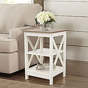 MAISON ARTS End Tables Living Room Set of 2 Farmhouse Side Tables 3-Tiers Rustic Nightstands with Storage for Bedroom, Modern Wood Look Mid Century Accent Furniture, Easy Assembly, Ivory
