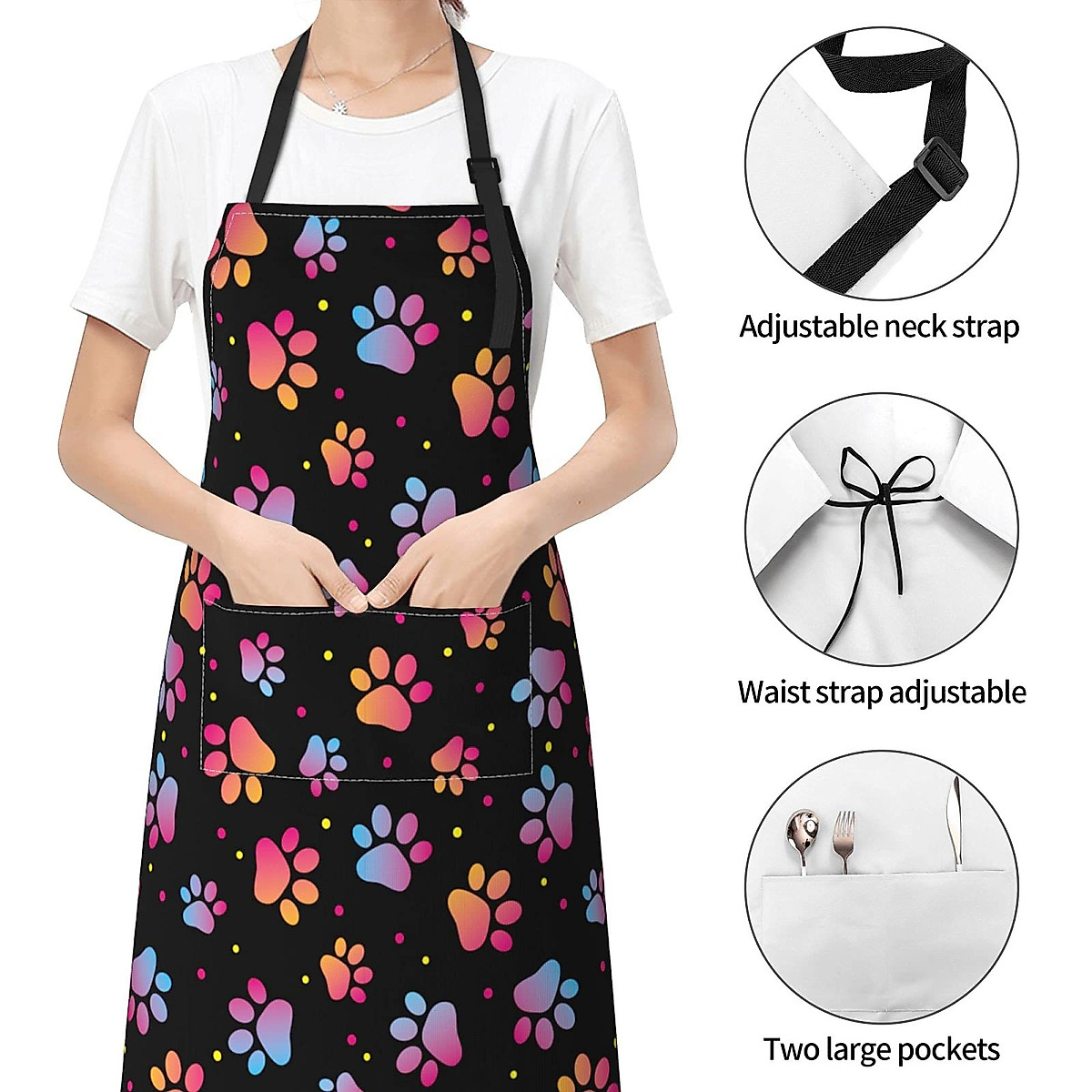 Wisedeal Dogs Paw Apron, Funny Colorful Pet Paws Animal Footprint Apron with 2 Pockets Adjustable Neck for Mom Dad Men Women, Suitable for Kitchen Cooking Lover Dog Chef Grill Bistro Baking BBQ