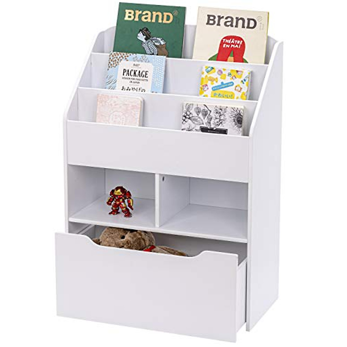 UTEX Kids Bookshelf and Toy Storage Organizer Kids Book Organizer Bookcase Storage for Kids with Rolling Toy Box White