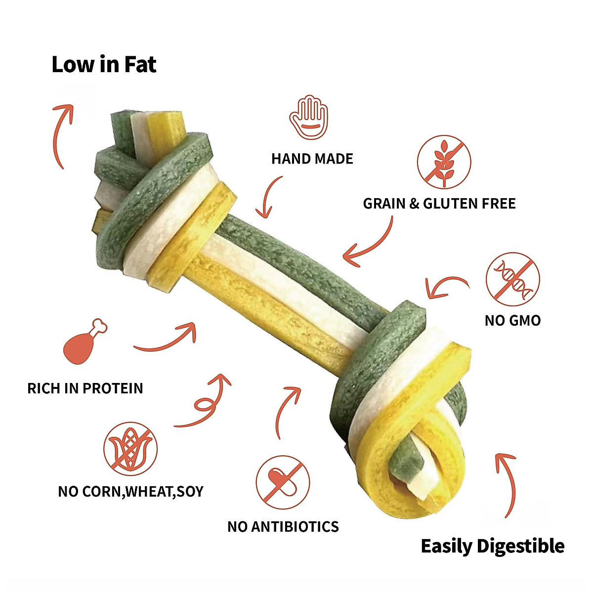 LuvChew Rawhide Free Triple Dental Floss Treats Medium 5pcs/Bag