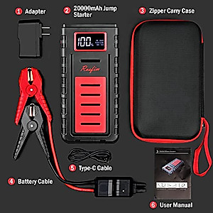 Portable Car Jump Starter, Rosfim 2000A Jump Starter Battery Pack for up to 8.5L Gas and 6.5L Diesel Engines,12V Auto Battery Booster, USB-C PD 65W Power Bank Charger with LCD Display