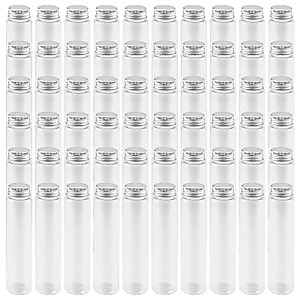 LEXININ 60 PCS 110ml Clear Plastic Test Tubes with Lid, Plastic Test Tubes with Screw Caps, Flat Bottomed Test Tubes