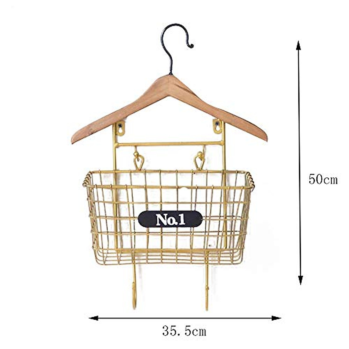 PIBM Stylish Simplicity Shelf Wall Mounted Floating Rack Shelves Retro Iron Art Solid Wood Basket Child Hangers Flower Stand,2 Sizes,2 Colours, Gold , 35.5x67cm