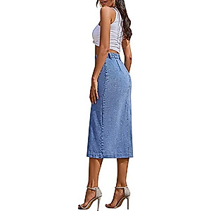 ELSTAROA Women's Casual High Waisted Solid Button Up Denim Jean Skirt Light Blue