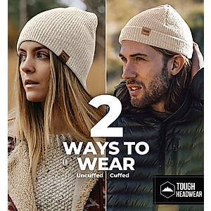 Tough Headwear Beanies for Men & Women - Knit Beanie, Warm & Soft Ribbed Beanie, Daily Knit Hat, Women & Mens Toboggan Hat for Cold Weather Beige