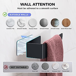 Wall Mount Towel Holder Self Adhesive Towel Rack 304 Stainless Steel Stick on Hand Towel Stand 8 Inch Heavy Duty Towel Hanger for Bathroom No Drilling Towel Bar Hardware Brushed Black 1 PCS