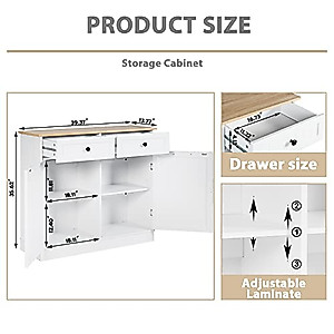 okcomuy Tilt Out Trash Bin Cabinet Free Standing Recycling Cabinet with Drawers, Dog Proof Trash Can Holder 20 Gallon Kitchen Wooden Trash Can with Storage