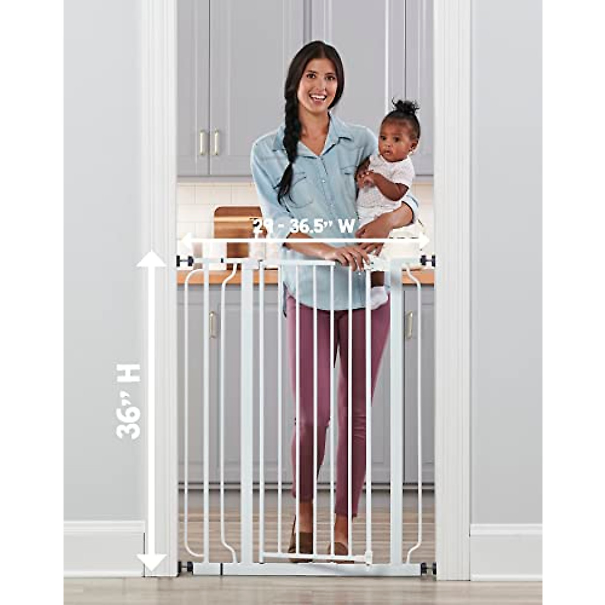 Regalo Easy Step 36" Extra Tall Walk Thru Baby Gate, Includes 4-Inch Extension Kit, 4 Pack of Pressure Mount Kit and 4 Pack Wall Cups and Mounting Kit, Pack of 1