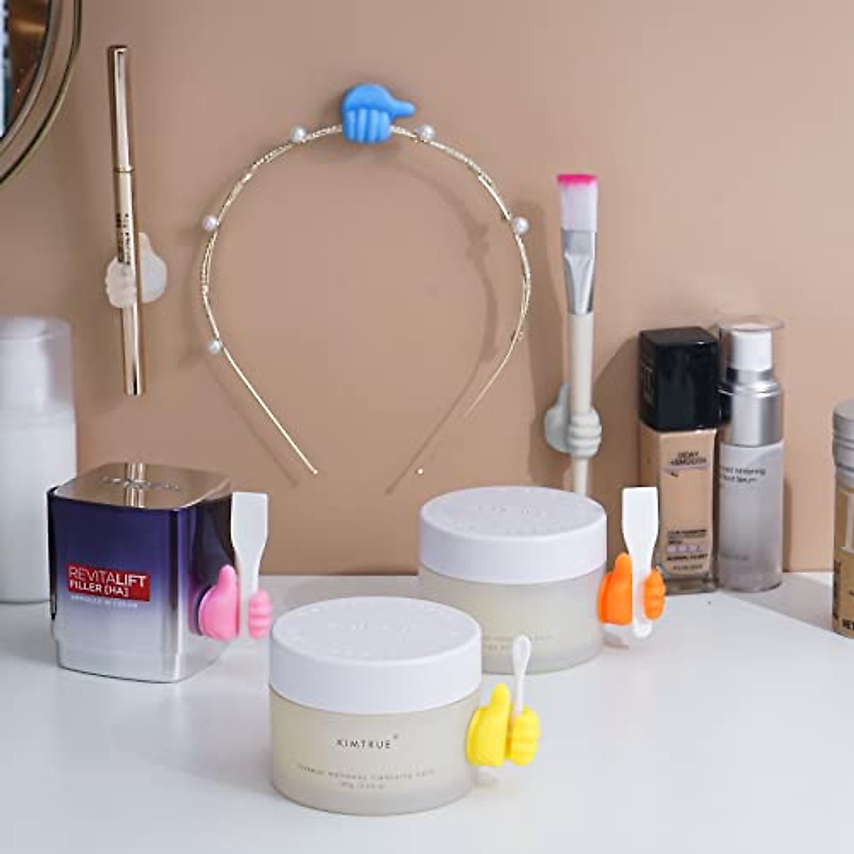 BOILPC Self-Adhesive Silicone Thumb Wall Hooks, Creative Thumbs Up Shape Wall Hook, Finger Key Hook Wall Hangers for Storage Data Cables, Earphones, Plugs, Masks (12PCS)