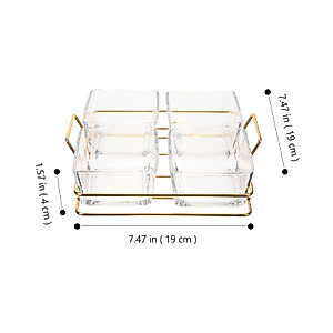 iplusmile Snack Bowl With Metal Tray, 4 Removable Dip Bowls Glass Fruit Tray Divided Appetizer Condiment Serving Bowls for Dessert Nuts Snacks Candy Chips Party Supplies