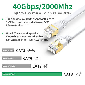 URELEGAN Cat 8 Ethernet Cable 1 Feet, Heavy Duty High Speed Flat Internet Cable, 40Gbps 2000Mhz with Gold Plated RJ45 Connector LAN Cable for Router, Modem, Gaming, PC, Laptop, Smart TV- 2 Pack