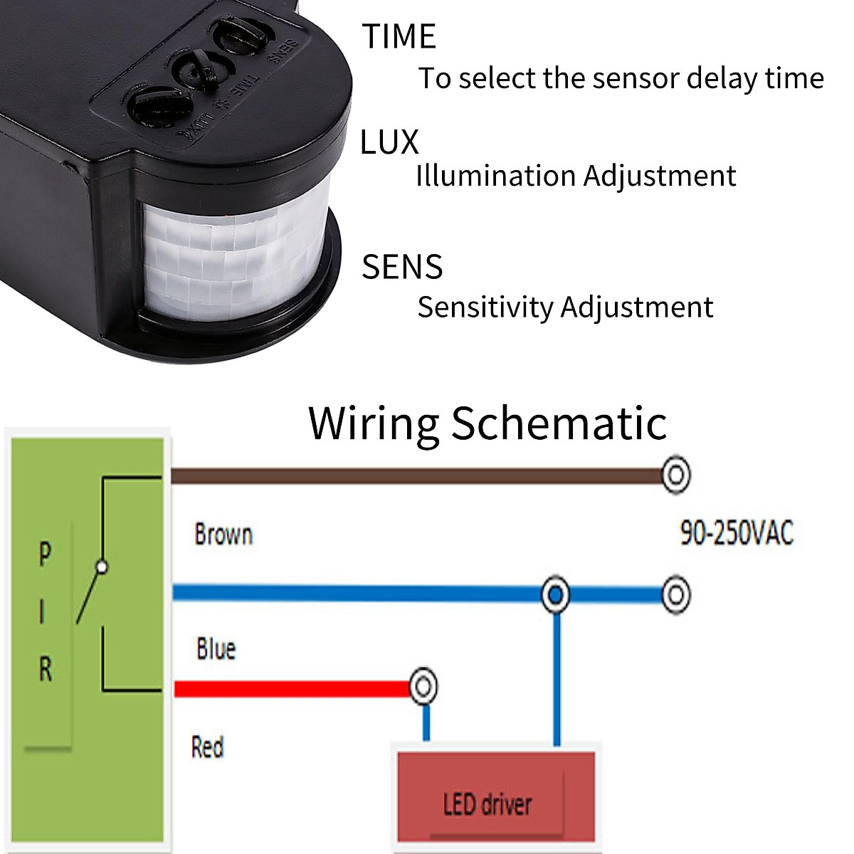 LED Security Light, Motion Sensor LED Outdoor 90~250V 180 Degree Security Infrared PIR Motion Sensor Detector Wall Light Switch