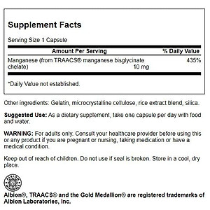 Swanson Albion Chelated Manganese 10 Milligrams 180 Capsules (2 Pack)