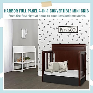Dream On Me Harbor Full Panel 4-in-1 Convertible Mini Crib in Espresso, Water-Based Paint Finish, JPMA Certified, 3-Position Mattress Height Setting, Made of Solid Pinewood