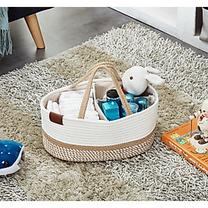 DECOMOMO Diaper Caddy, Baby Diaper Caddy Basket, Diaper Organizer for Changing Table Girl Boy Gift (Spiral Beige & White, Large)