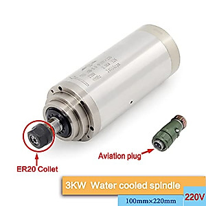 RATTMMOTOR CNC Spindle Motor, 3KW Water Cooled Spindle Motor 220V 12A ER20 Spindle 4-Bearings 100mm Spindle Motor 400HZ 3-Phase for CNC Router Engraving Milling Machine