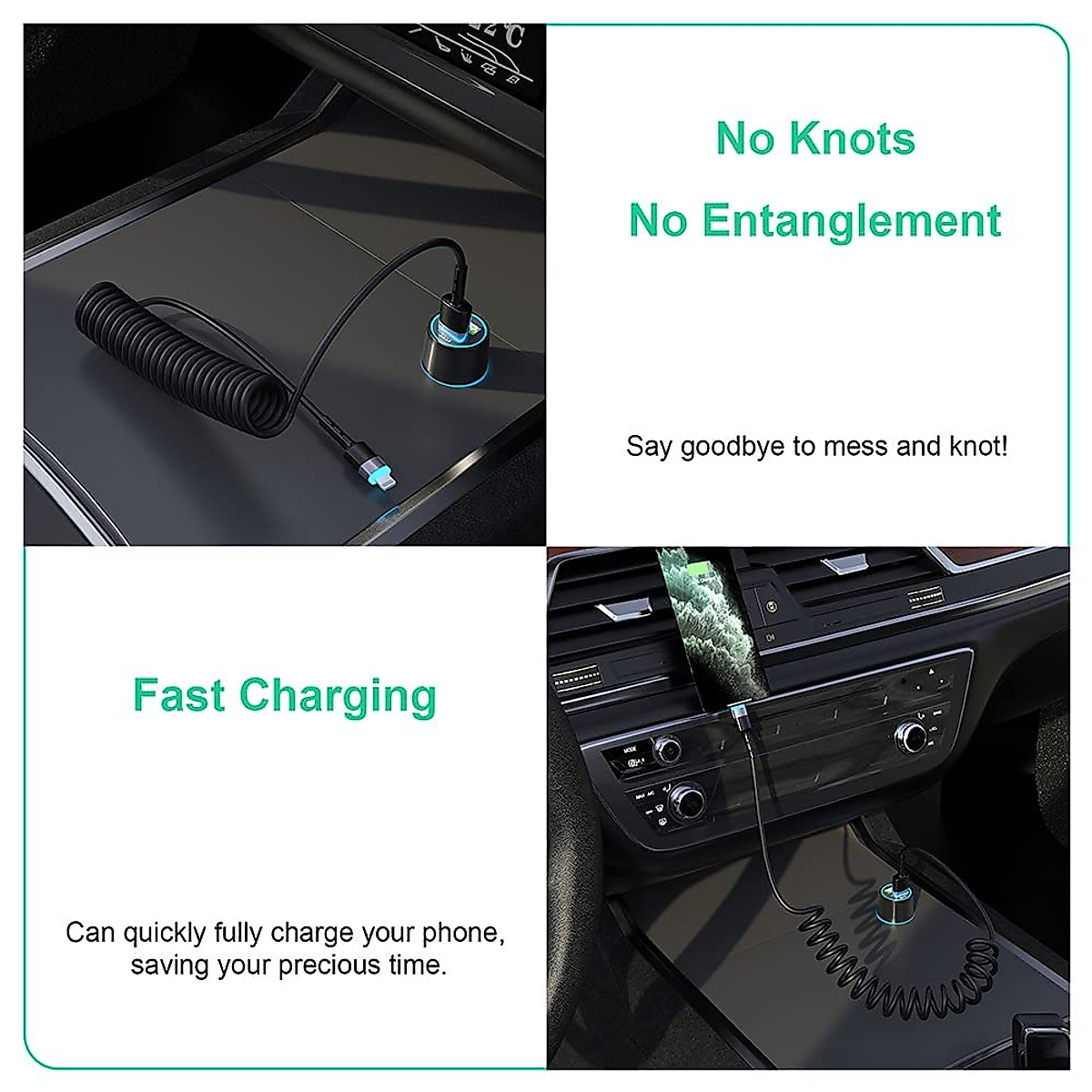 1.8M/6Ft USB iPhone Coiled Lightning Charging Cable for CarPlay,Apple Fast Charging Cord Sync USB Data Spring LED Retractable Charger Adapter Connector for iOS/iPhone 12/11/SE/Xs/Xr/8/7/6/iPad/iPod