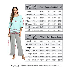 WiWi Womens 3/4 Sleeve Pajamas Set Soft Viscose from Bamboo Top with Pants Sleepwear Plus Size Lightweight Pjs S-4X, Coral+Heather Grey, Large