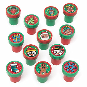 Baker Ross FC199 Christmas Self-Inking Stampers - Pack of 12, Ink Stamps, Stamp Set for Children, Ideal for Kids Arts and Crafts Projects