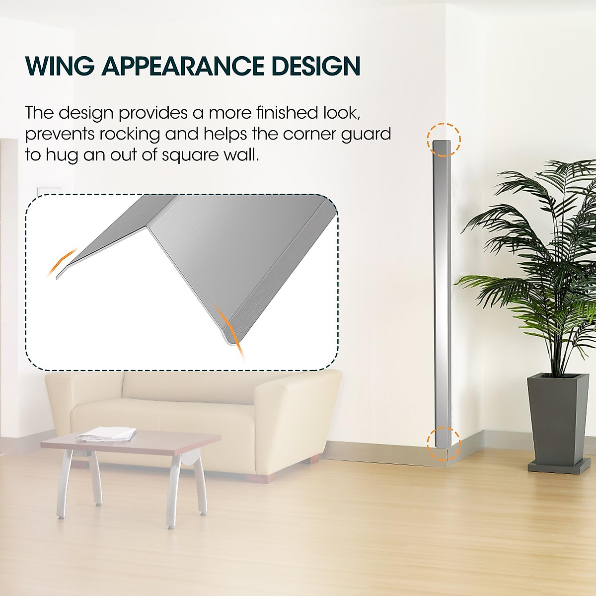 Zipcase Stainless Steel Wall Corner Guard 2 x 2 x 48 inch, Pack of 10 Metal Wall Corner Protector with 90-Degree Angle for Wall Protection and Decoration.
