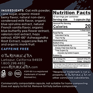 The Republic of Tea – Dream Latte Herbal Tea Latte Capsule-Compatible Recyclable Pods, 10 count, Caffeine Free