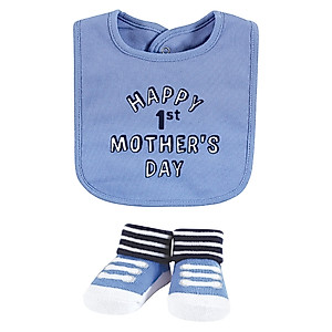 Hudson Baby Unisex Baby Cotton Bib and Sock Set, Boy Mothers Fathers Day, One Size (Pack of 2)