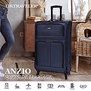 U.S. Traveler Anzio Softside Expandable Spinner Luggage, Dark Grey, Checked-Large 30-Inch