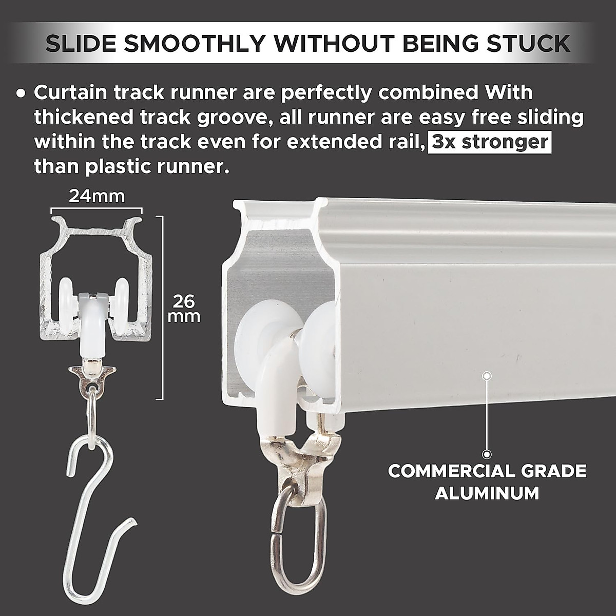 Jos & Haz Ceiling Curtain Track Set - 3ft-6.6ft / 2 Meter - Ceiling Track for Curtains-Room Divider - Curtain Track Ceiling Mount For Living Room Bedroom Drop Ceiling Shower-Ceiling Track System