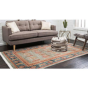 Unique Loom Fars Collection Modern Medallion Tribal Design with Natural Hues Area Rug, 5 ft x 8 ft, Light Blue/Navy Blue