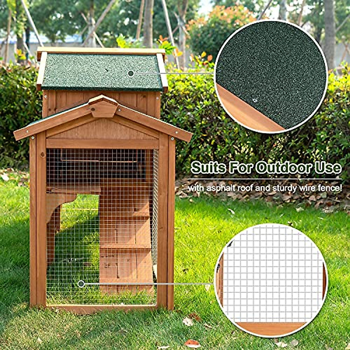 Rabbit Hutch Outdoor 74" Extra Large Bunny Cage with 2 Runs House Small Animal Habitats for Guinea Pigs Hamster Removable Tray Two Tier Waterproof Roof Pet Supplies Cottage Poultry Pen Enclosure