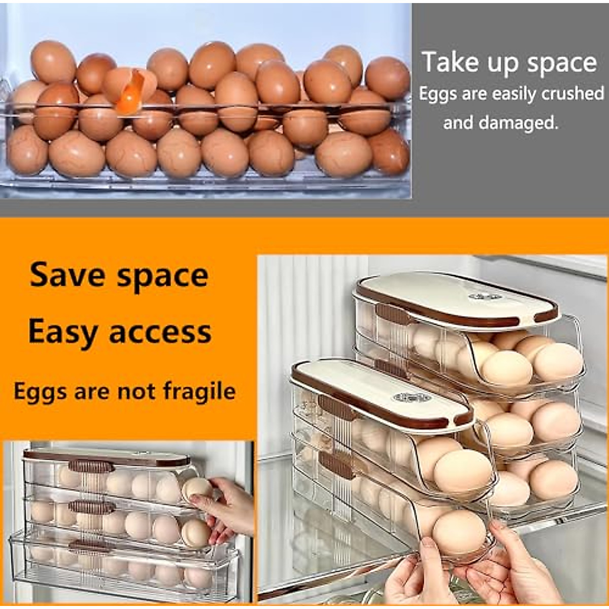 mohaijituan 2024 New Egg Holder for Fridge, Automatic Rolling Egg Container for Refrigerator, Clear Stackable Egg Dispenser,Detachable Portable Space-Saving Egg Dispenser Holder (2 rows 3 Tier)