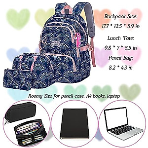 Dorlubel Girls Princess Backpack Elementary School, Heart Shape Print Backpack for girls Cute Kids Kindergarten Preschool Bookbag With Lunch Bag and Pencil Case (Dark Blue Heart Shape)