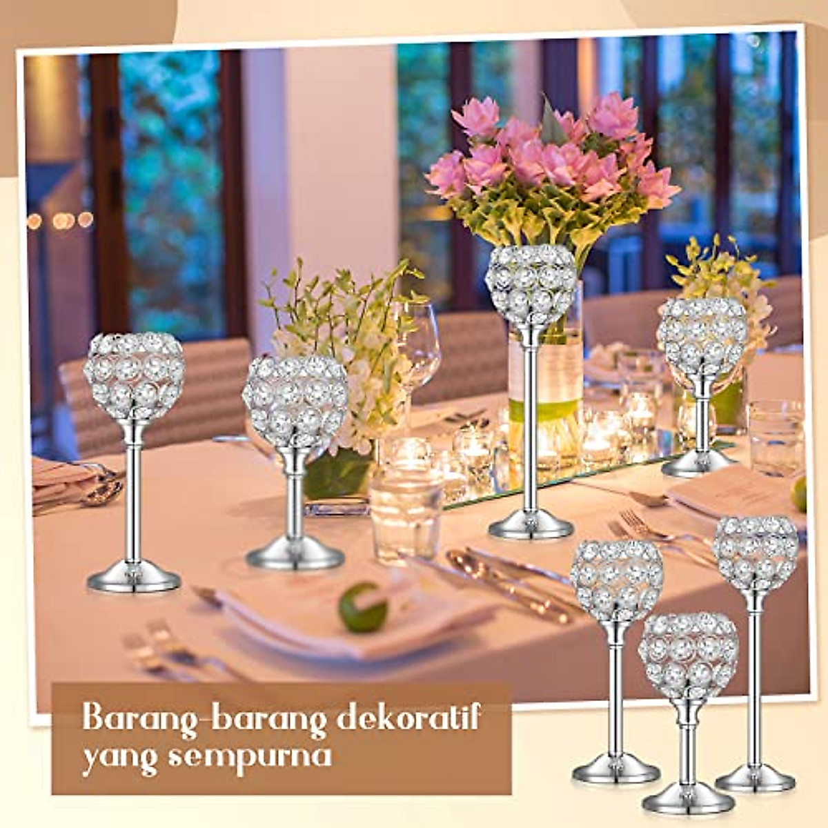 18 Pieces Crystal Candle Holders Bulk Candle Stick Holder Centerpieces for Table Wedding Centerpieces Crystal Decorative Tealight Candle Dining Table Candle Holder Decor for Party (Silver)