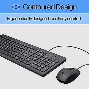 HP 150 Wired Mouse and Keyboard Combo - Full-Sized, Low-Profile Keyboard with Numeric Keypad - 1600 DPI Optical Sensor, Multi-Surface Wired Mouse - USB Plug-and-Play Connectivity (240J7AA, Black)