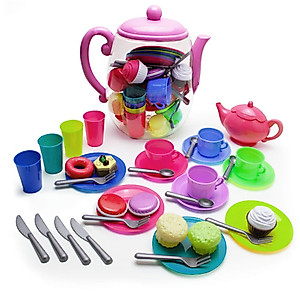 Boley Kitchen Toys Tea Party Set - Includes 1 Tea Pot and 38 Tea Accessories - Educational and Pretend Play Toys for Kids, Children, Toddlers - Durable Plastic Toy Set for Boys and Girls