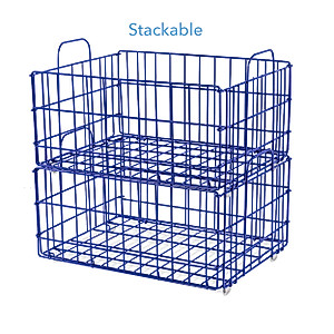 Atlantic Tabletop Wire Storage Basket, Heavy-Gauge Powder-Coated Metal Wire Construction, Stackable for Easy Expansion, Collapsible & Foldable, Non-Slip Feet, Plastic Liner, PN 23308043 – Blue