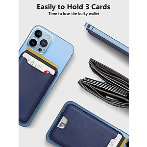 TopMade for Magsafe Wallet, Magnetic Wallet Card Holder for iPhone 16/16 Pro, iPhone 15/14/13/12 Series, Leather Magnetic Phone Wallet with Powerful Magnet, RFID Blocking, Fit 4 Cards, Blue