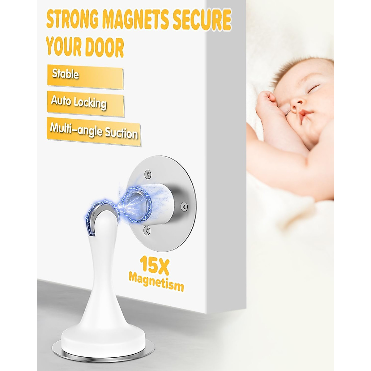 Door Stopper, 2 Pack Magnetic Door Stop White, Stainless Steel Door Catch, 3M Double-Sided Self Adhesive Tape, Door Holder Doorstop, No Drilling, Keep Your Door Open